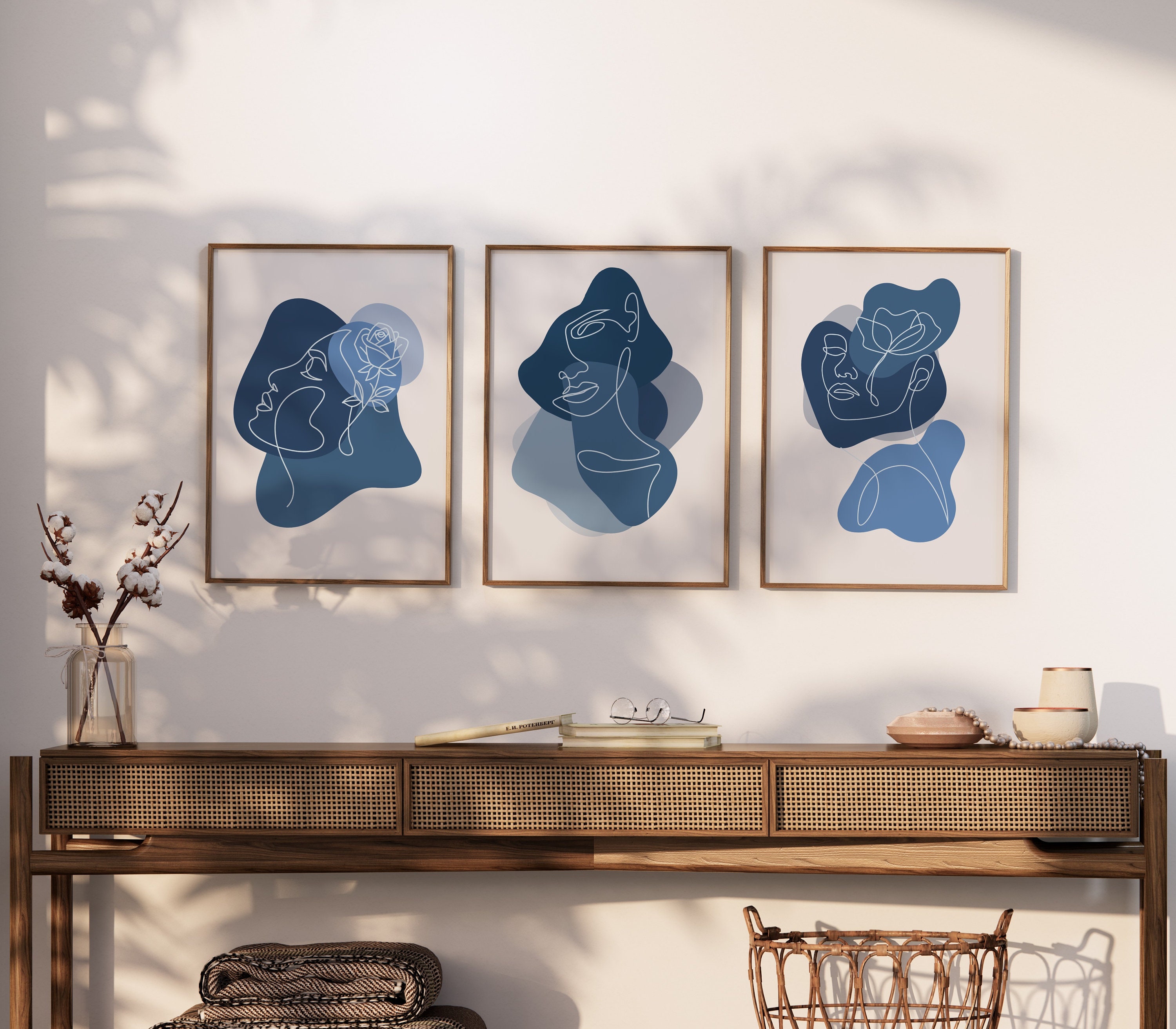 Blue Female Line Art Prints: Modern Minimalist Decor (digital Download ...
