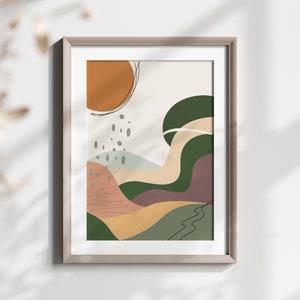 Mid Century Modern Earthy Abstract Horizon Gallery Wall, Orange and ...
