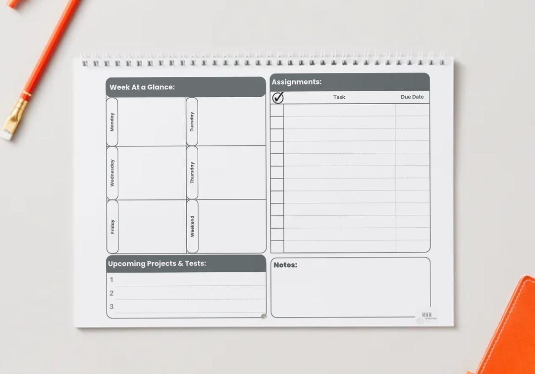 Weekly Student Planner Printable- Black & White + Colour Versions - Etsy