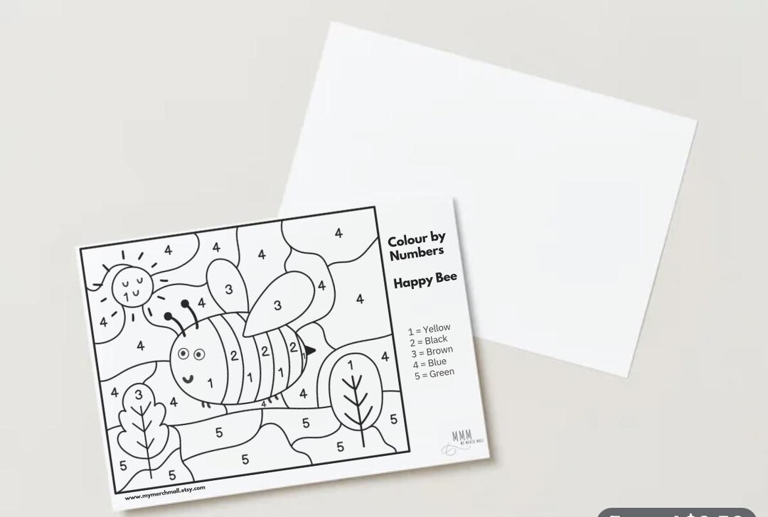 Colour by Numbers Kids Activity Happy Bee A4 Digital Download Printable ...