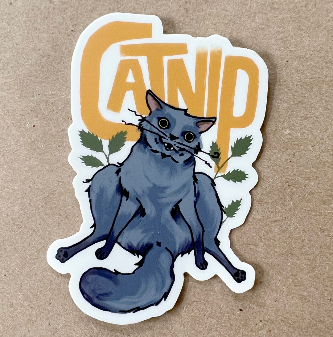 The Cat Got Into the Catnip! - Vinyl Sticker Grey Cat Catnip - Etsy