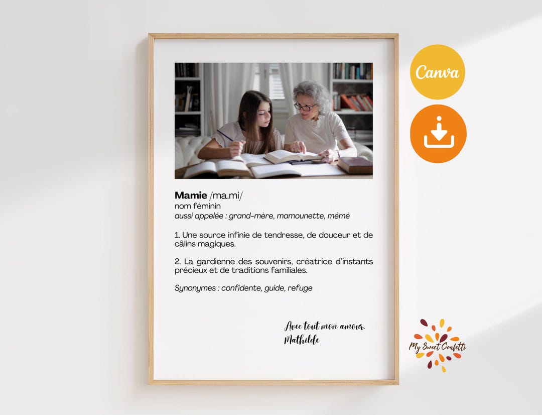 Mamie Definition Photo Editable Poster | Printable Poster | Editable ...