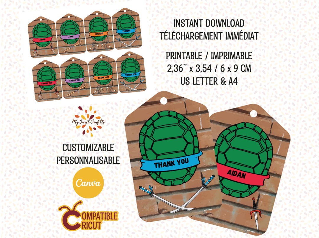 Turtle Thank You Name Tag Printable Label Editable Label Digital File ...