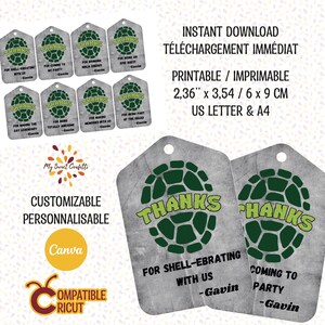 Turtle Thank You Tag Printable Label Editable Label Digital File ...