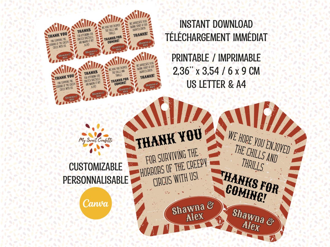 Creepy Circus Thank You Tags | Printable Tags | Digital File ...