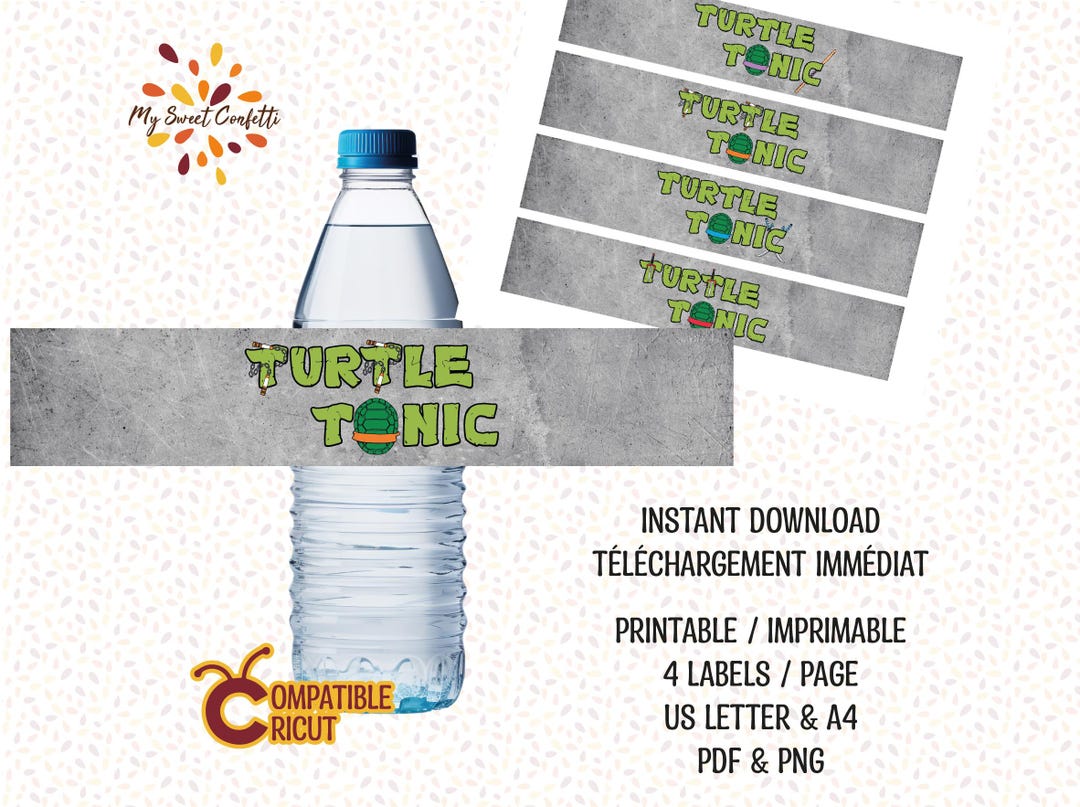 Turtle Bottle Labels Printable Label Printable Bottle Label Digital ...