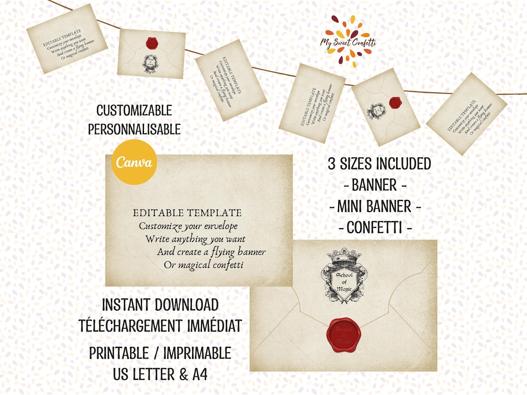Wizard Envelope Banner Confetti | Printable Banner | Digital File ...