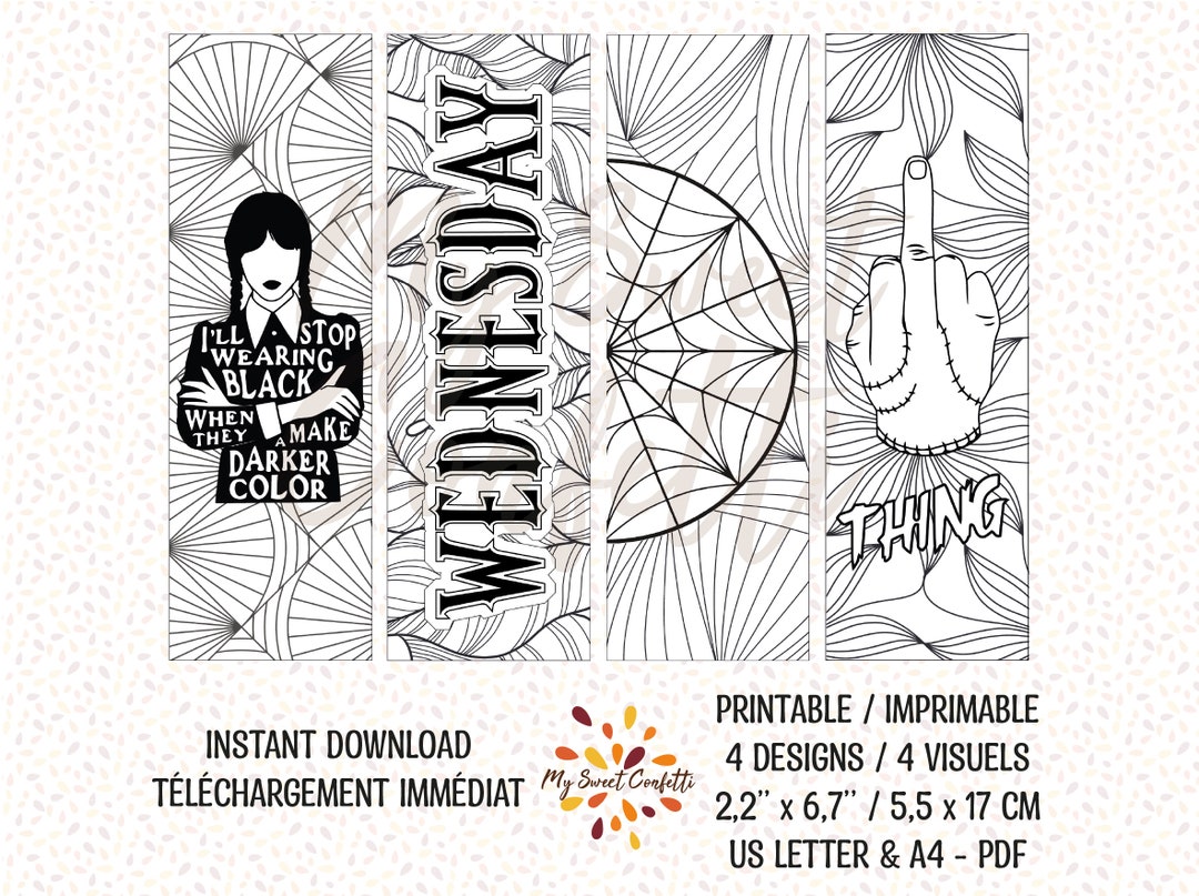 Wednesday Addams Coloring Bookmarks Printable Bookmark Digital File ...