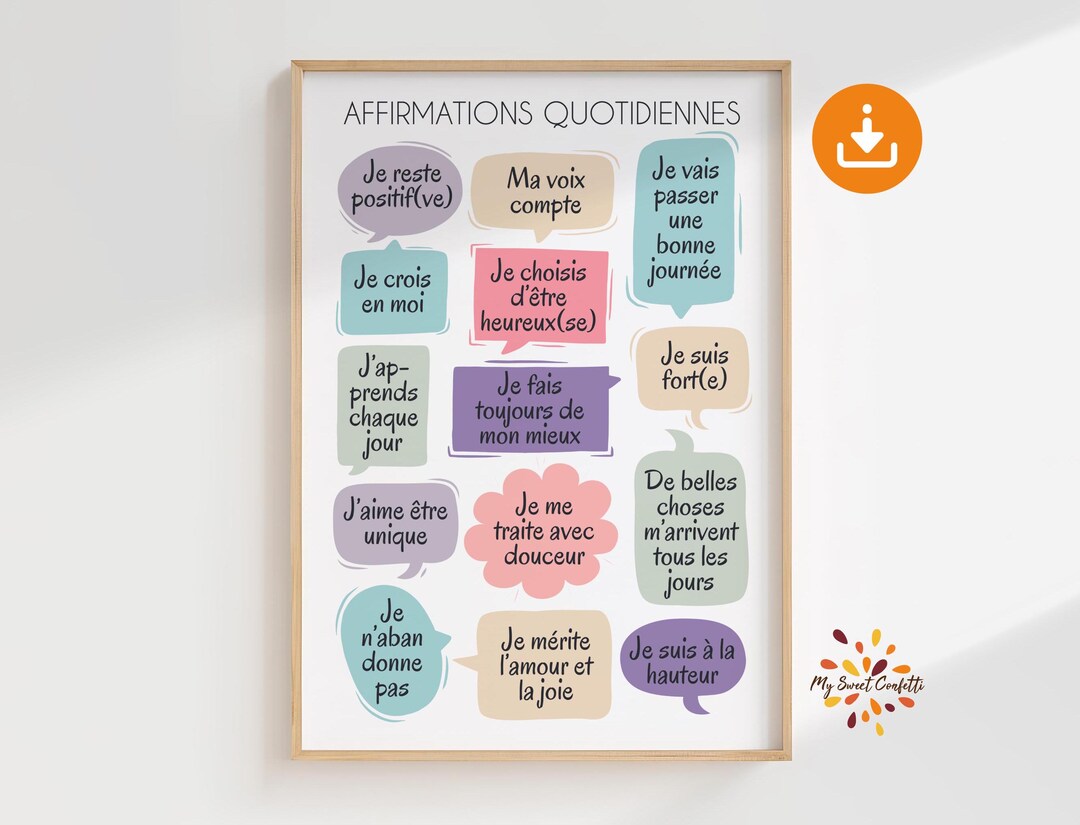 Daily Affirmations Pastel French Poster | Printable Wall Art | Positive ...