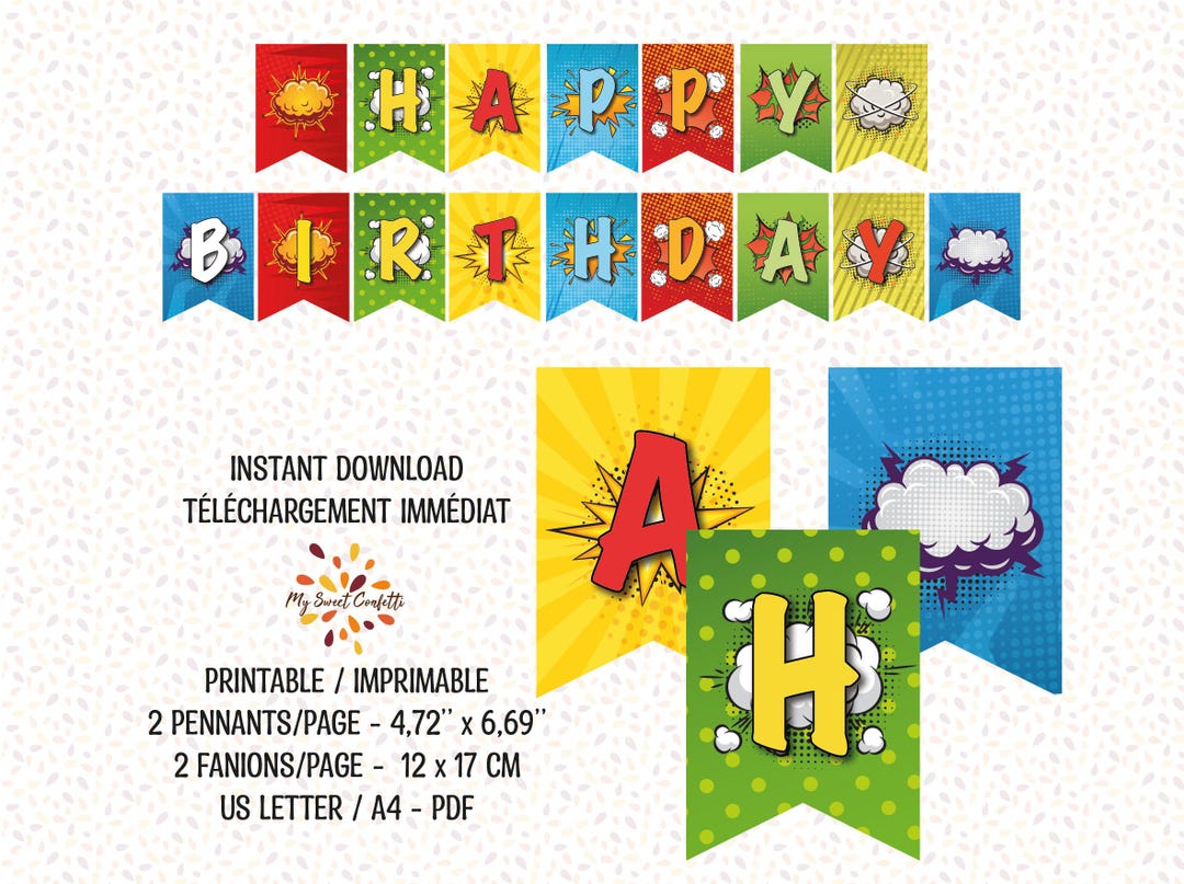 Comics Superhero Happy Birthday Banner | Printable Banner | Digital ...