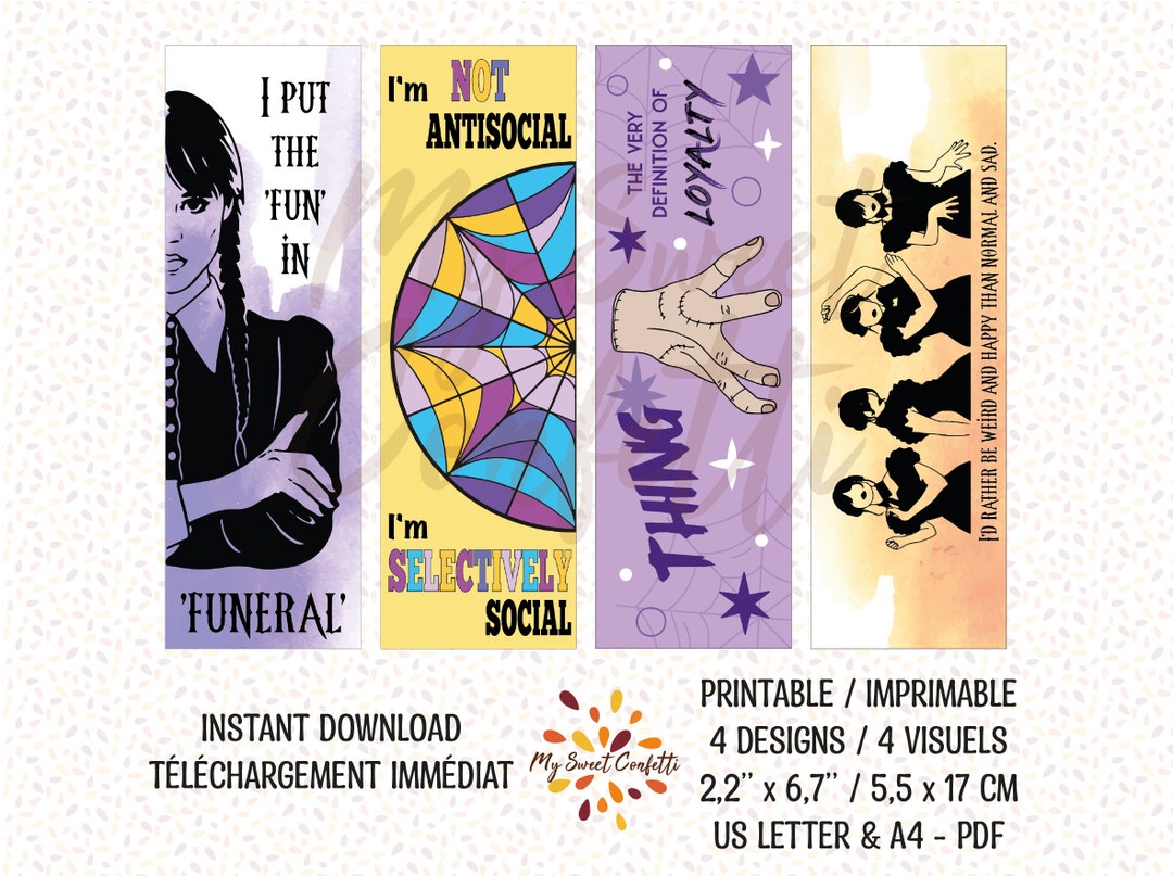 Wednesday Bookmarks Printable Bookmark Digital File Instructions ...