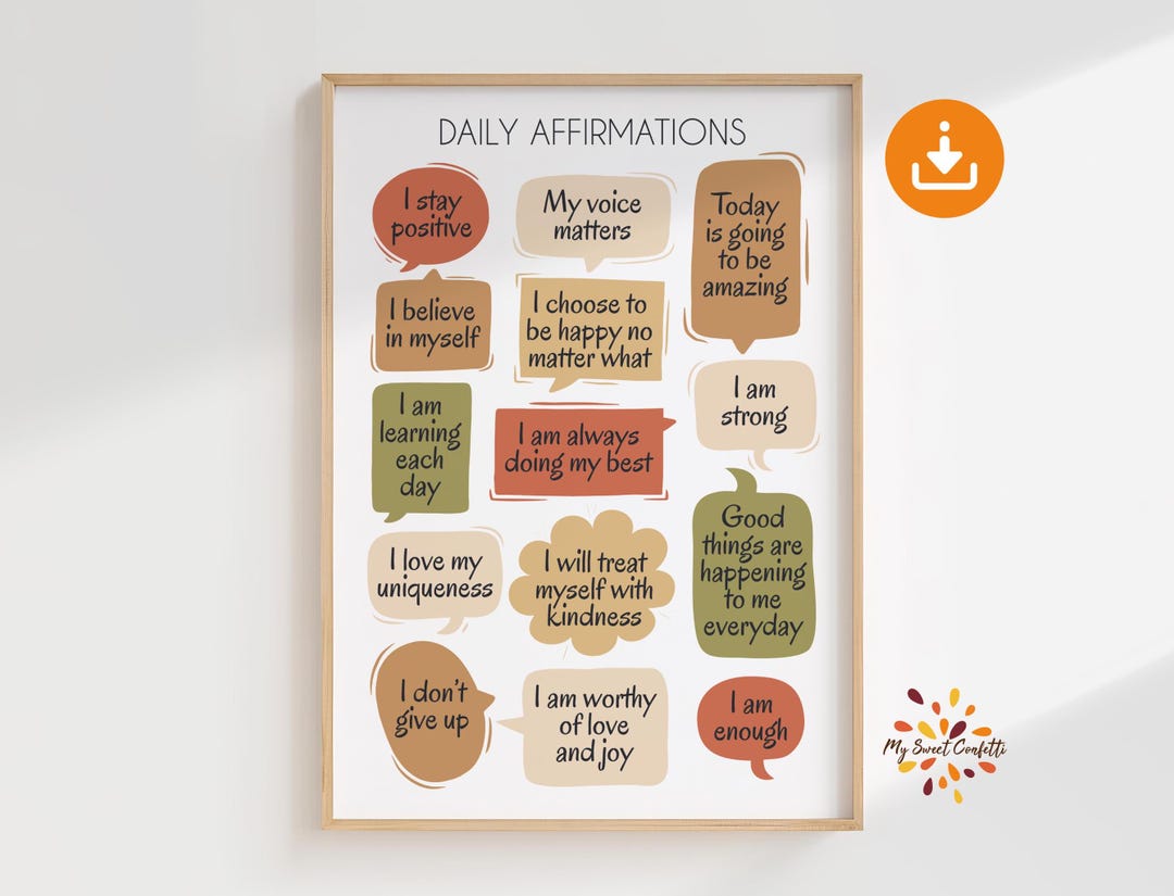 Daily Affirmations Boho Poster | Printable Wall Art | Positive ...