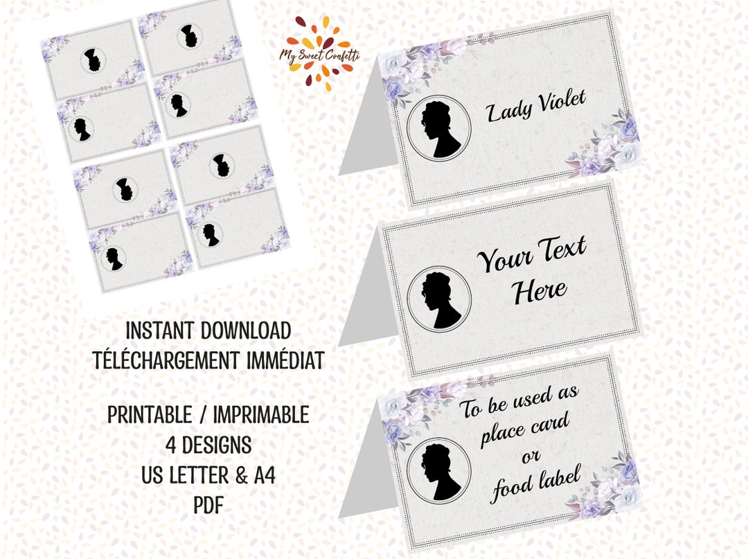 Regency Place Card Printable Place Card Printable Food Label Digital ...