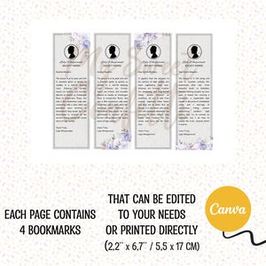 Editable Regency Bookmark | Printable Bookmark | Digital File ...