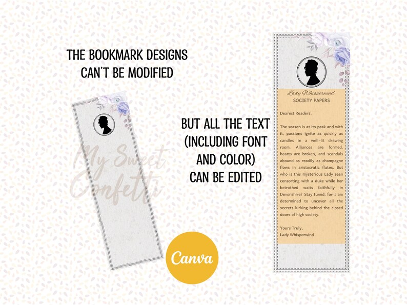Editable Regency Bookmark | Printable Bookmark | Digital File ...