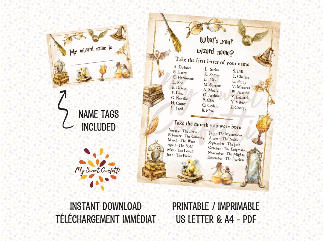 Wizard Name Game Poster | Printable Poster | Printable Game | Digital ...