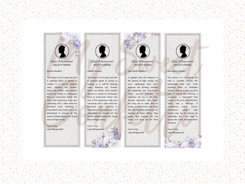 Editable Regency Bookmark | Printable Bookmark | Digital File ...