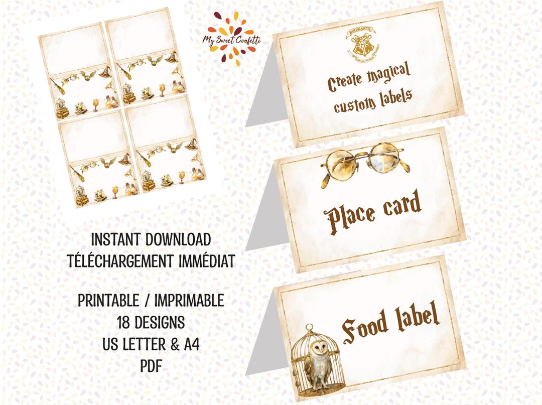 Wizard Golden Food Label Place Card Printable Place Card Printable Food ...