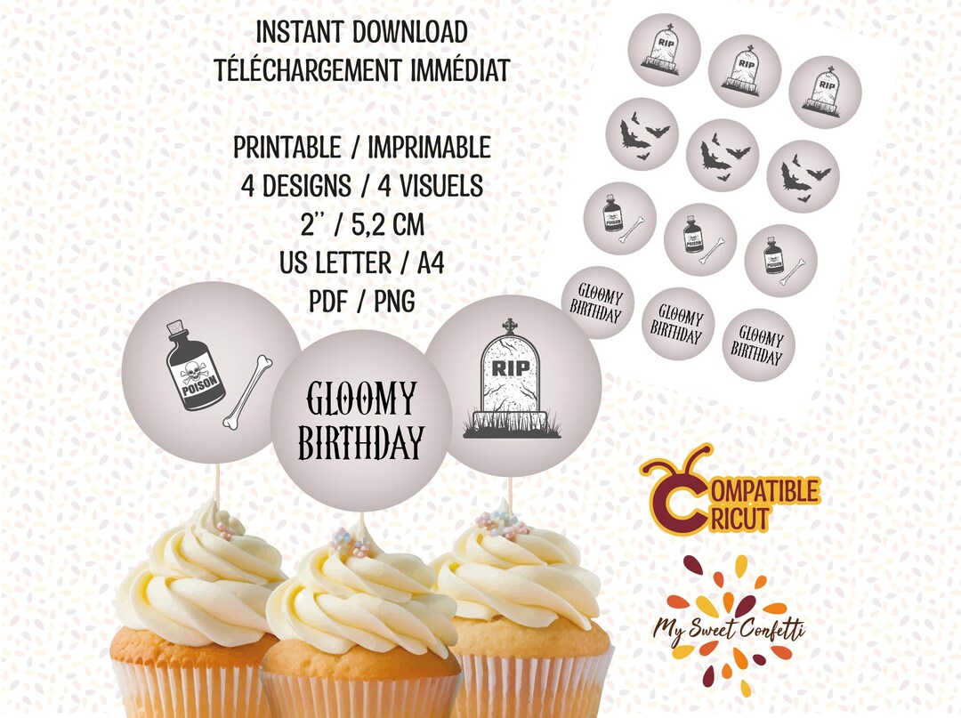 Horror Gloomy Birthday Cake Decor Cupcake Topper Labels | Printable ...
