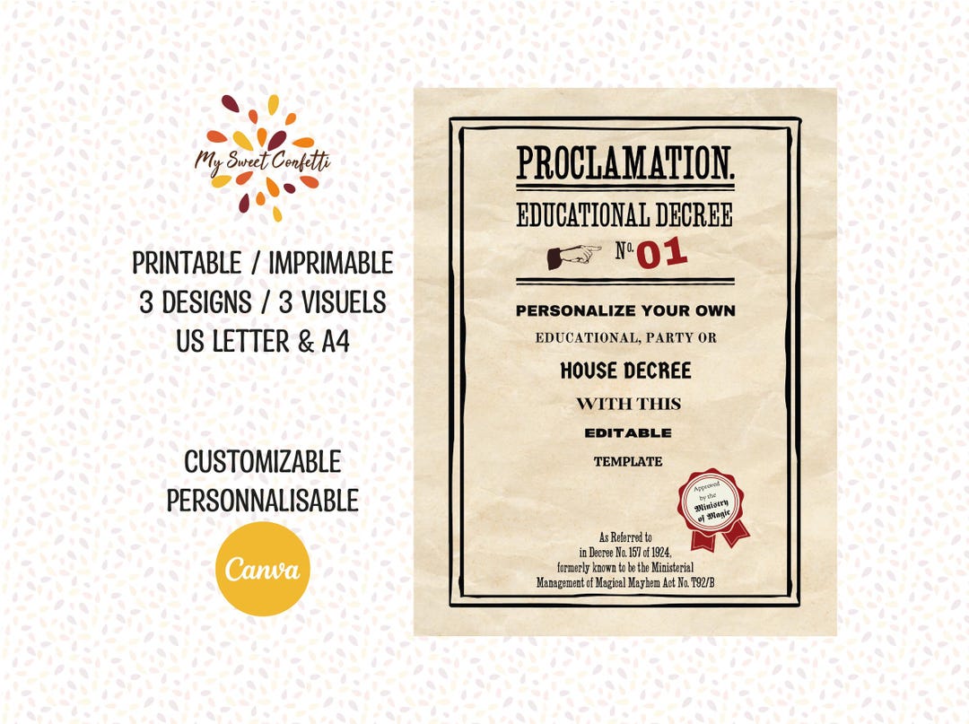 Wizard Editable Decree Poster | Printable Posters | Editable Template ...