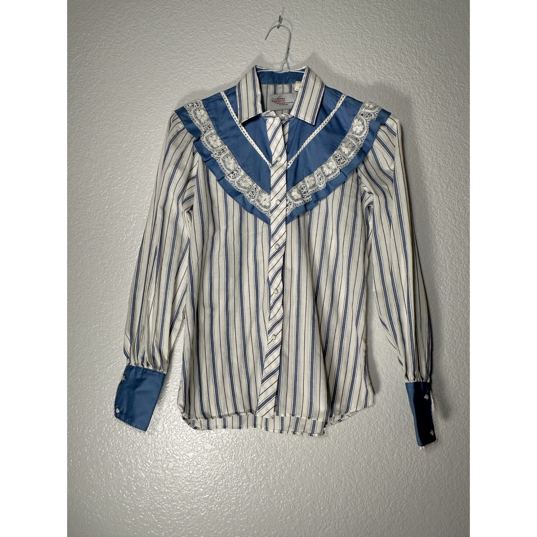 Vintage Kenny Rogers Western Snap Front Blouse, Long Sleeve. Ruffles ...