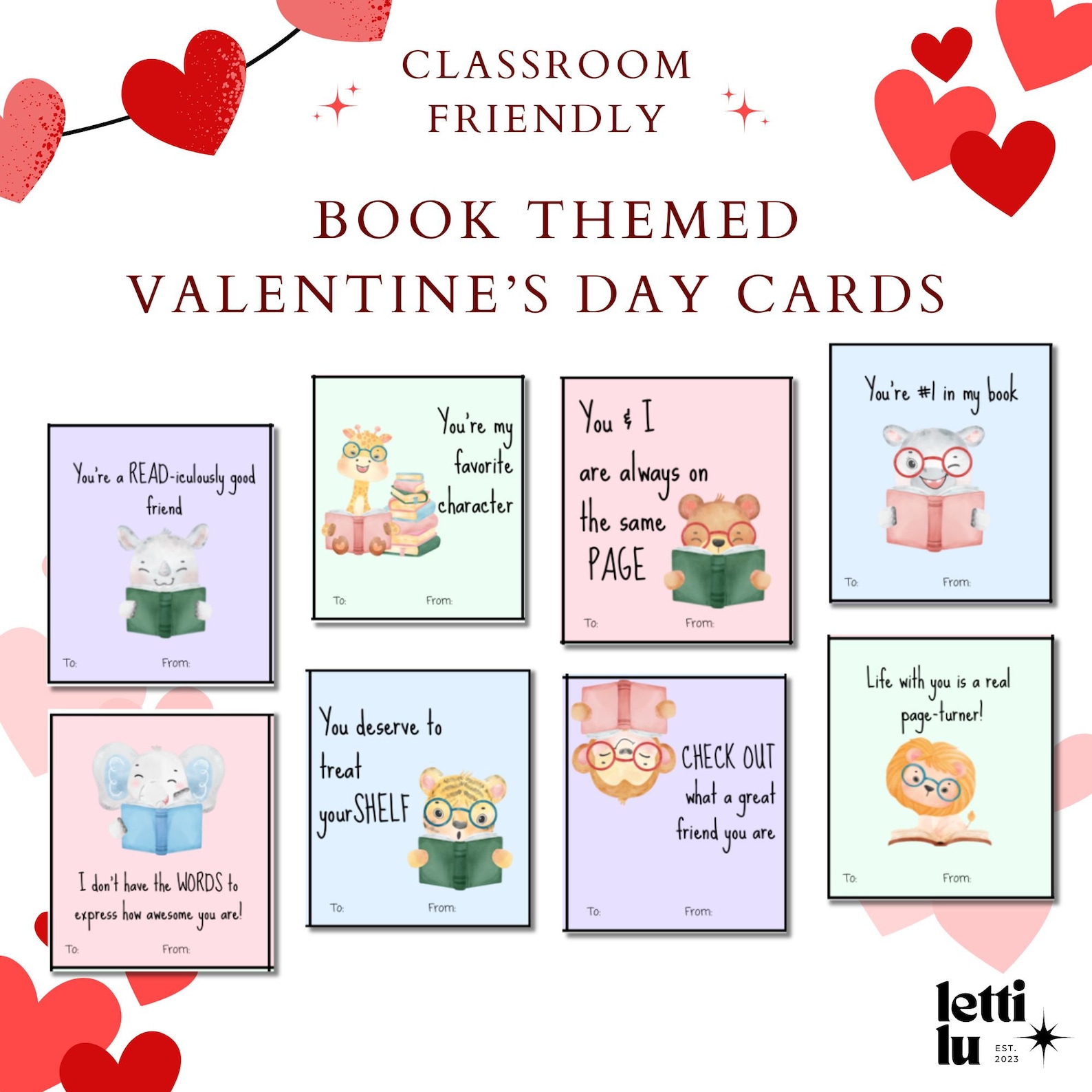 Kids Book Valentine's Day Cards, School Friendly Printable Valentines ...