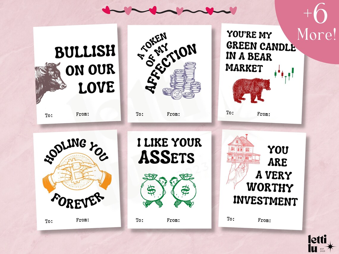 Finance Pun Valentine's Cards: Crypto & Stock Market (instant Download ...