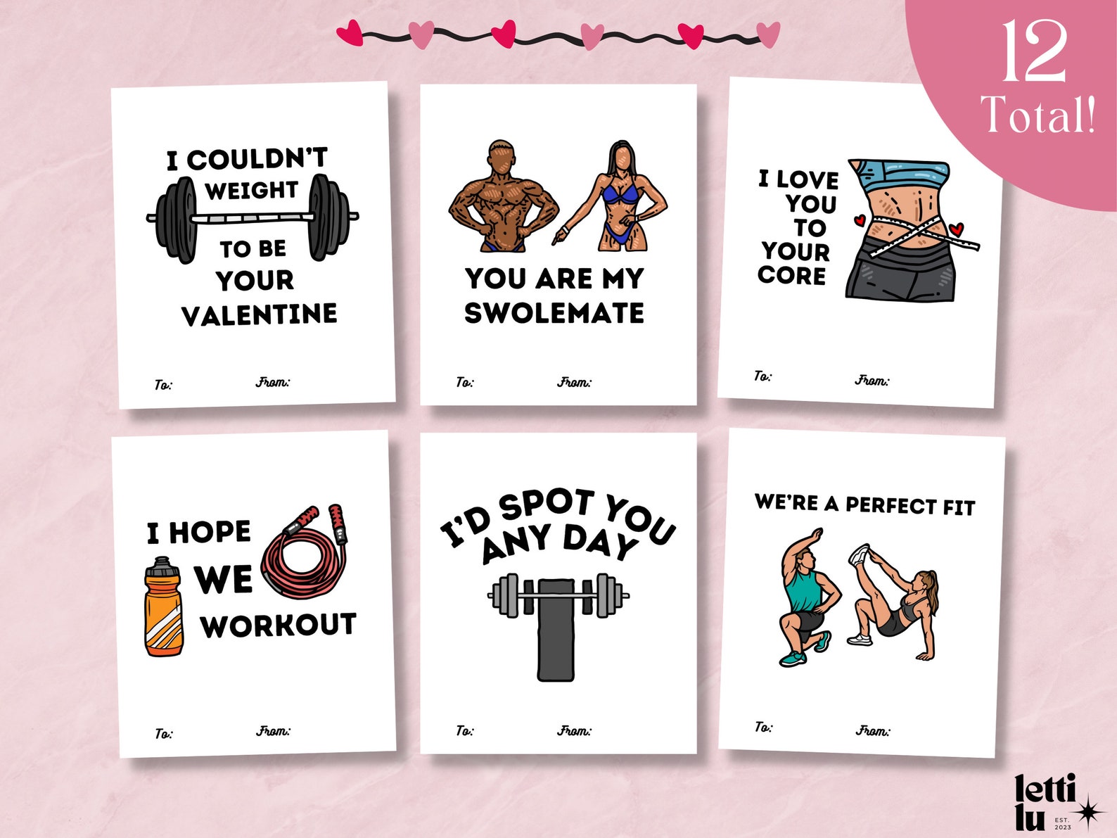 Printable Gym Valentines Cards: Punny Fitness Gift (instant Download ...