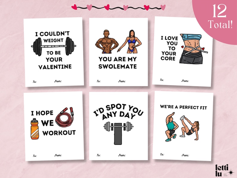 Printable Gym Valentines Cards: Punny Fitness Gift (instant Download ...
