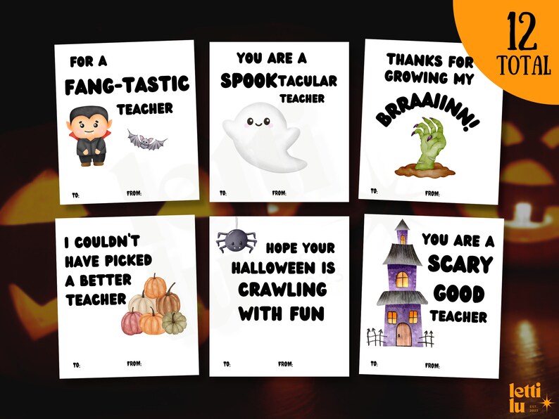 Halloween Teacher Cards: Spooky Pun Gift Tags (digital Download) - Etsy