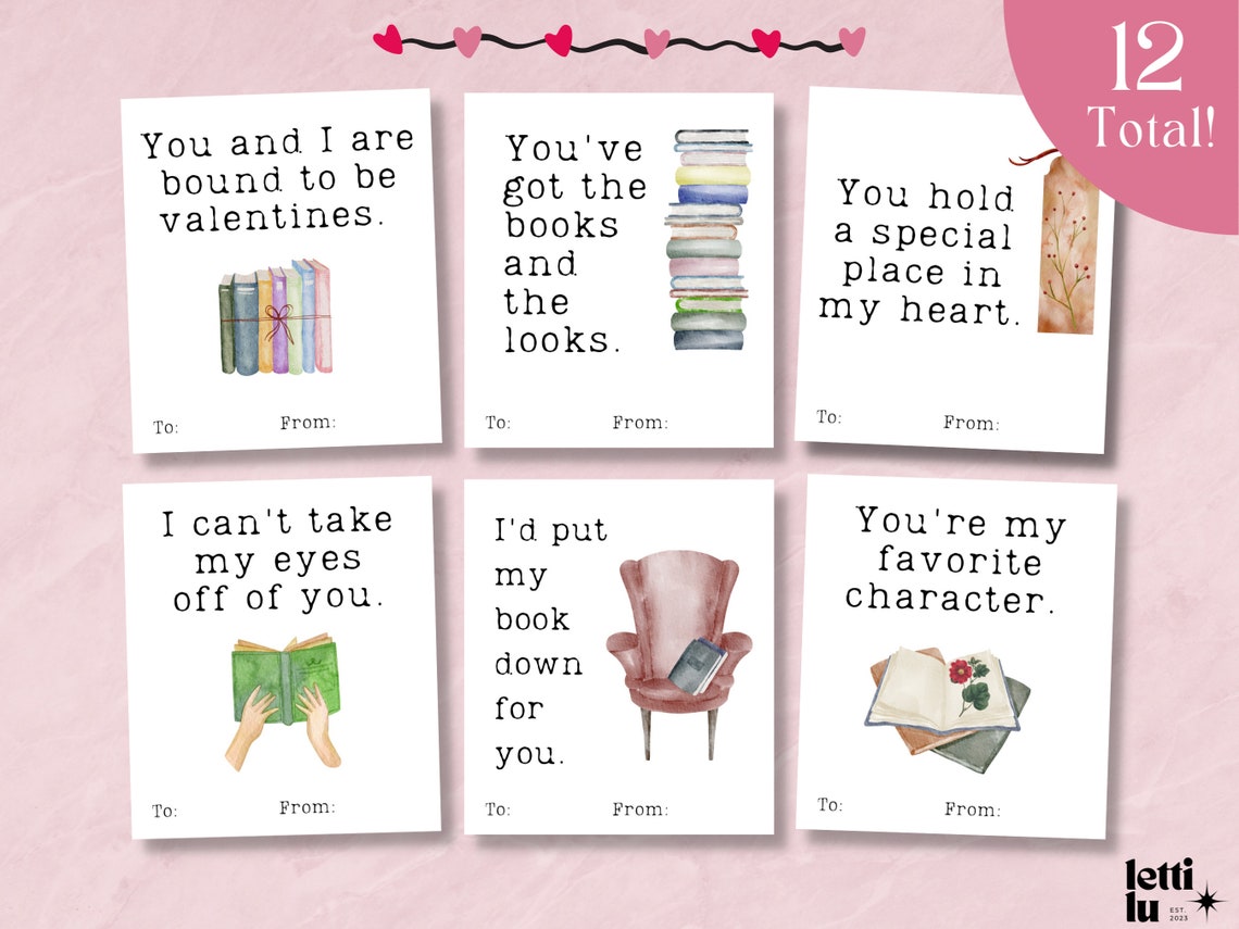 Printable Book Lover Valentine Cards, Book Valentine, Literary ...
