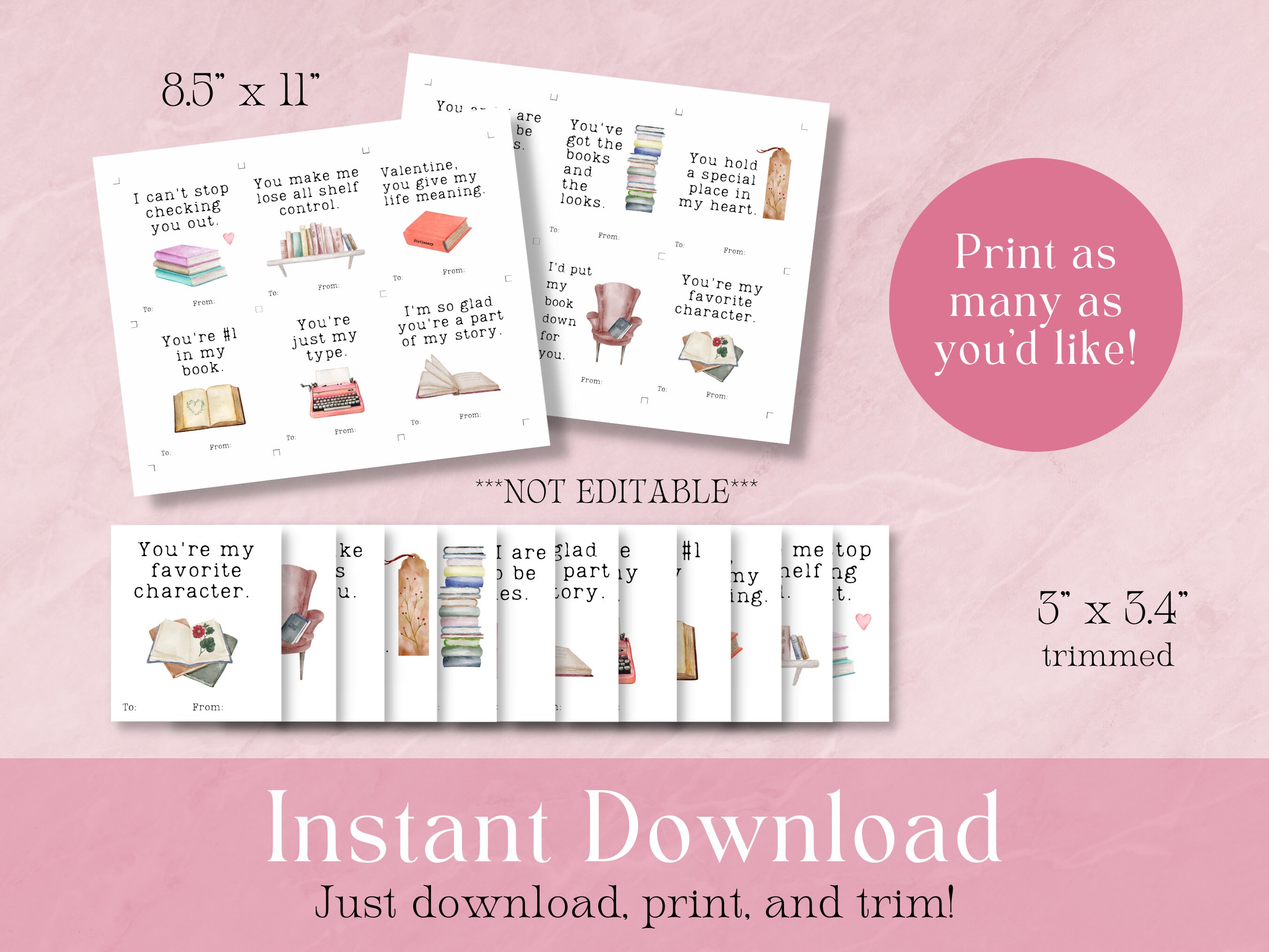 Printable Book Lover Valentine's Day Cards: Punny Reader Valentines ...