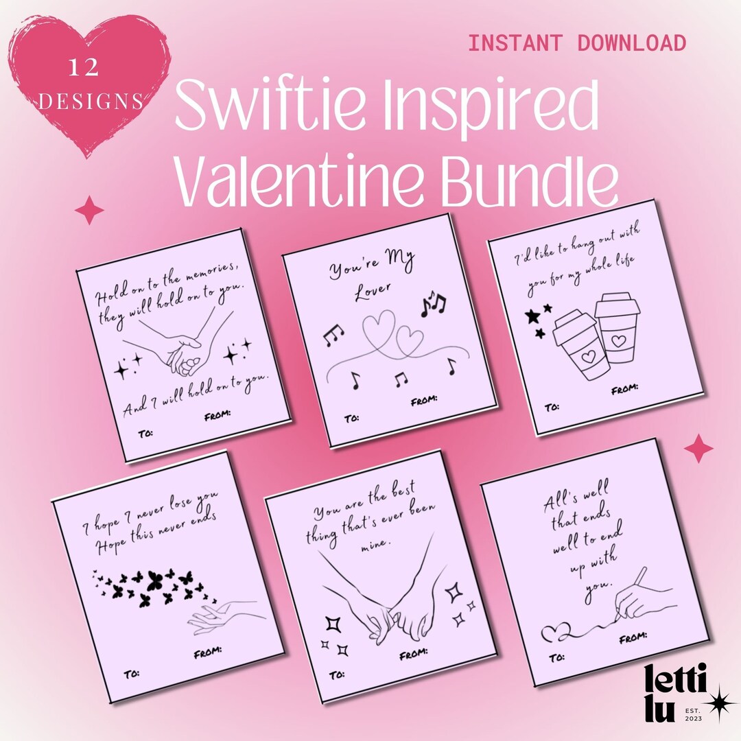 Swiftie Valentine's Day Cards: Taylor Lyric Printable Bundle (digital ...