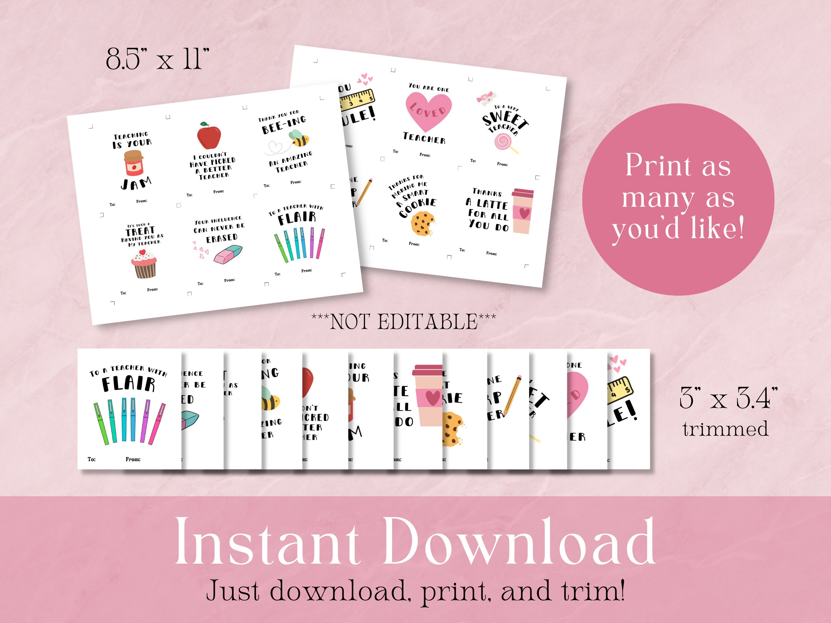 Punny Teacher Valentine Cards: Printable Classroom Gift (PDF) - Etsy