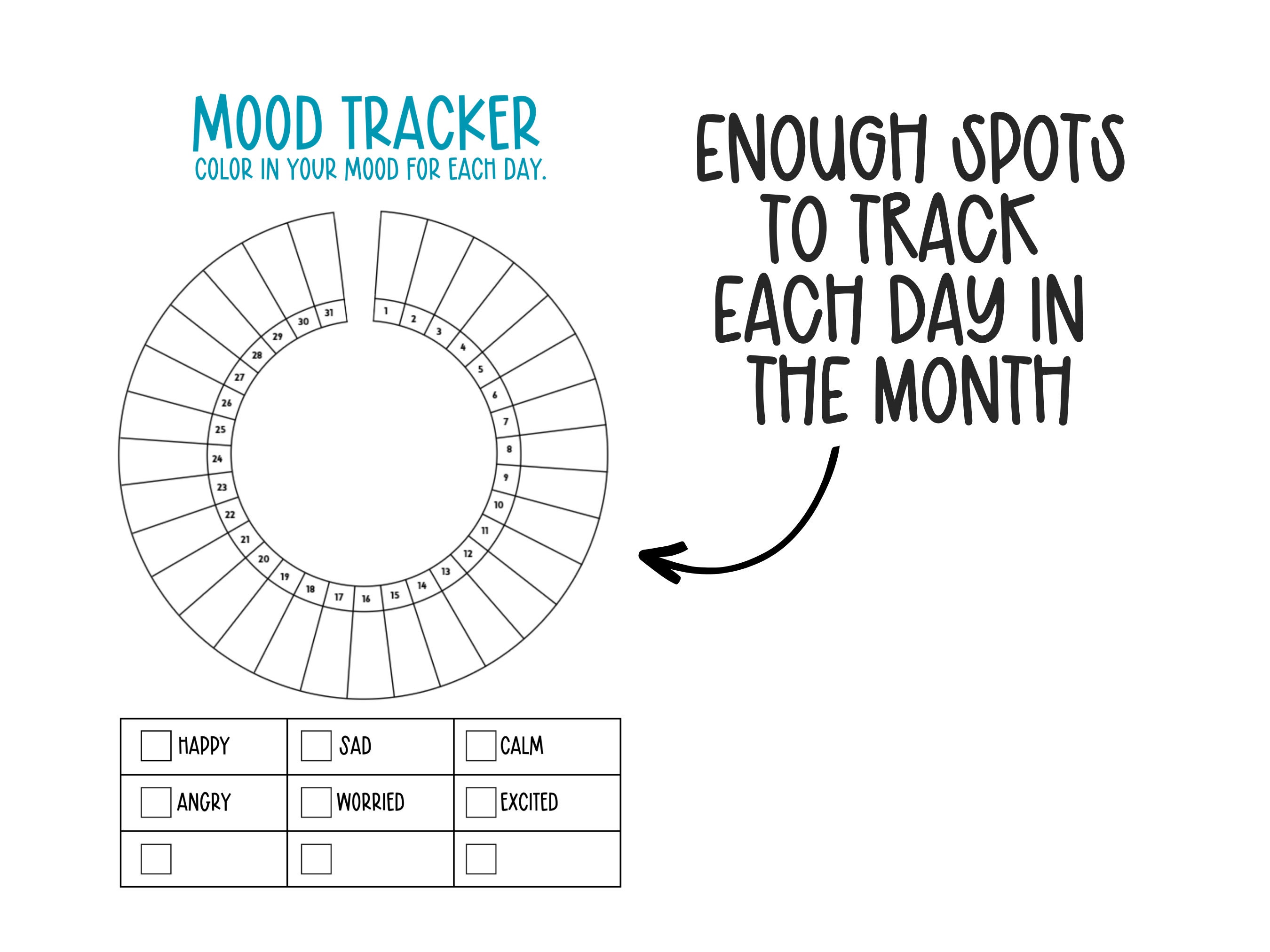 Mood Tracker, Printable Mood Tracker, Daily Mood Tracker, Colored Mood ...