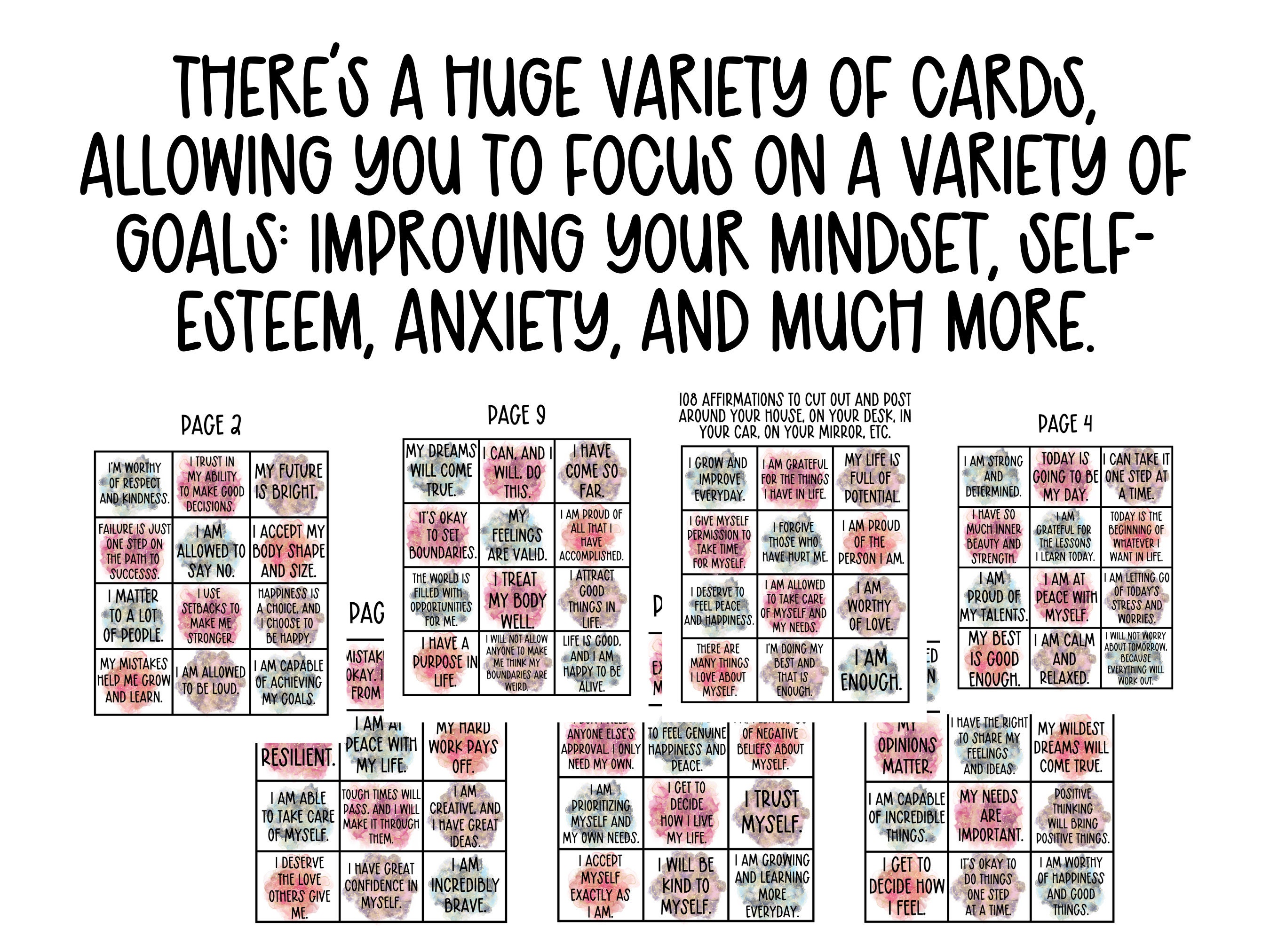 108 Positive Affirmation Cards, Printable Self-love Affirmation Card ...