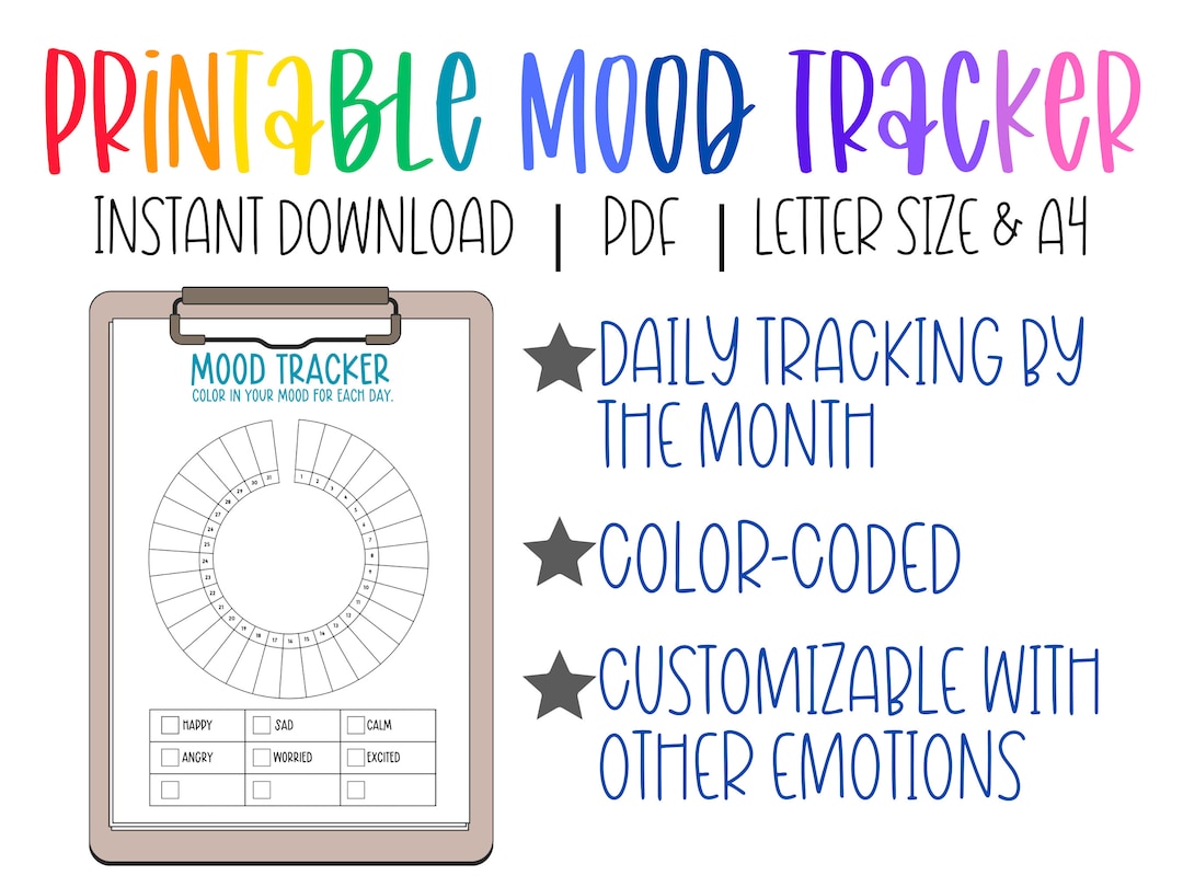 Mood Tracker, Printable Mood Tracker, Daily Mood Tracker, Color Mood ...