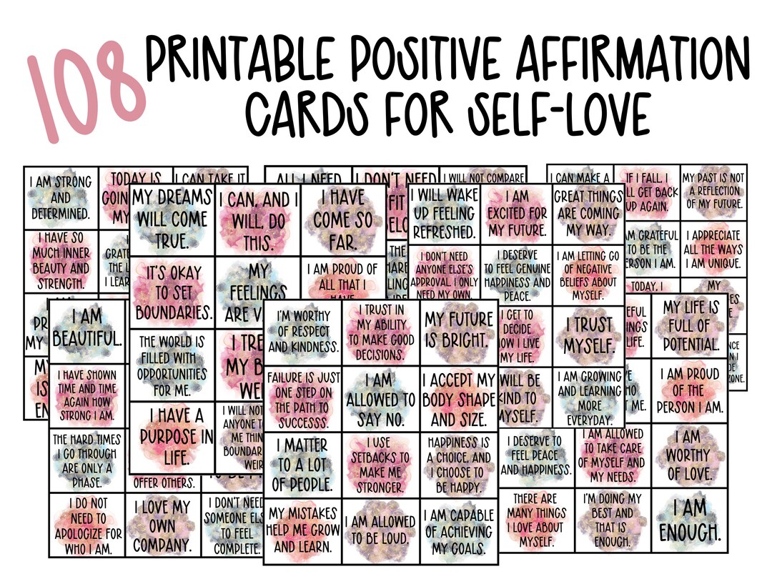 108 Positive Affirmation Cards, Printable Self-love Affirmation Card ...