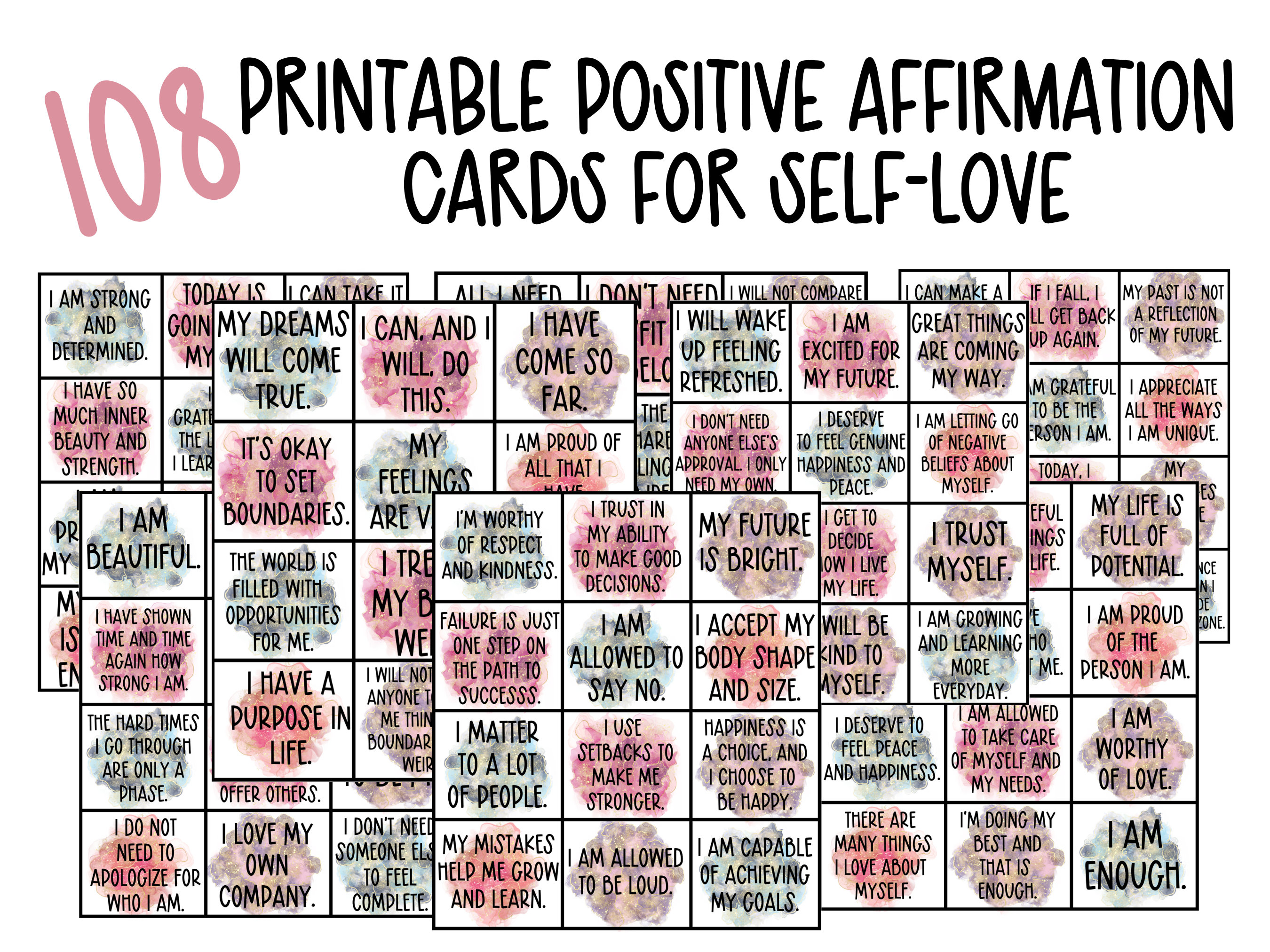 108 Positive Affirmation Cards, Printable Self-love Affirmation Card ...