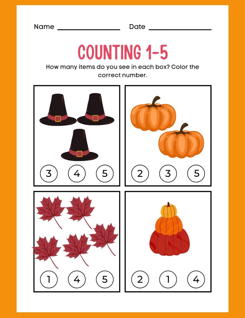Thanksgiving Counting Pages, Preschool, Halloween Counting Activities ...