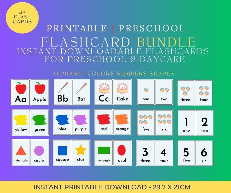 Preschool Printable Flash Cards Bundle, Center Flash Cards, Alphabet ...