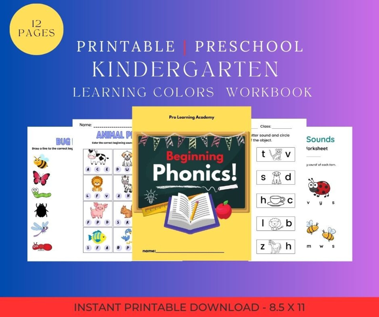 Preschool, Phonics Workbook, Beginning Sounds, Educational Activity ...