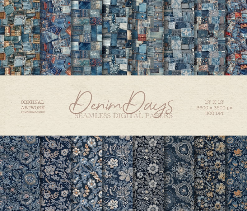 Denim Days - Digital Paper - Seamless Pattern - Denim - Scrapbook Paper ...