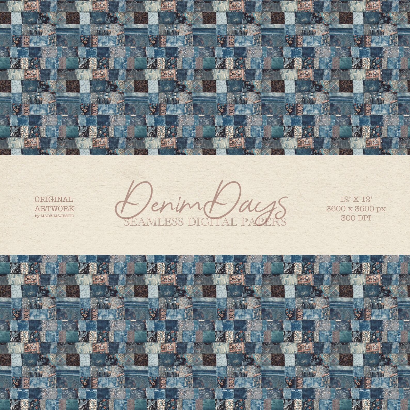 Denim Days Digital Paper Seamless Pattern Denim Scrapbook Paper Designer Paper Embroidery ...