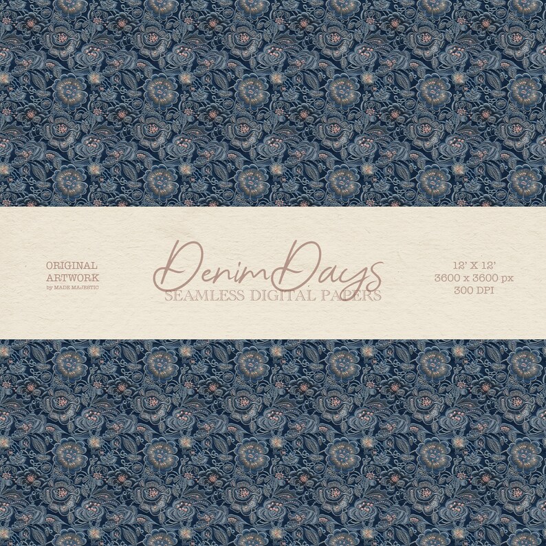 Denim Days Digital Paper Seamless Pattern Denim Scrapbook Paper Designer Paper Embroidery ...