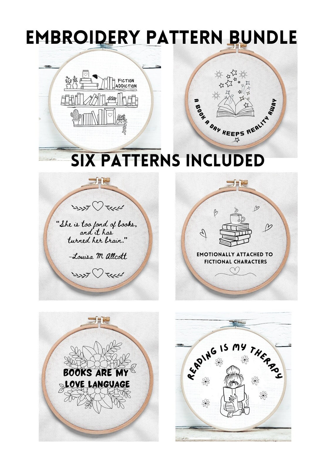 Embroidery Pattern Bundle Printable PDF for Book Lovers - Etsy
