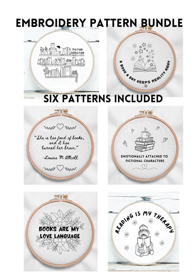 Embroidery Pattern Bundle Printable PDF for Book Lovers - Etsy