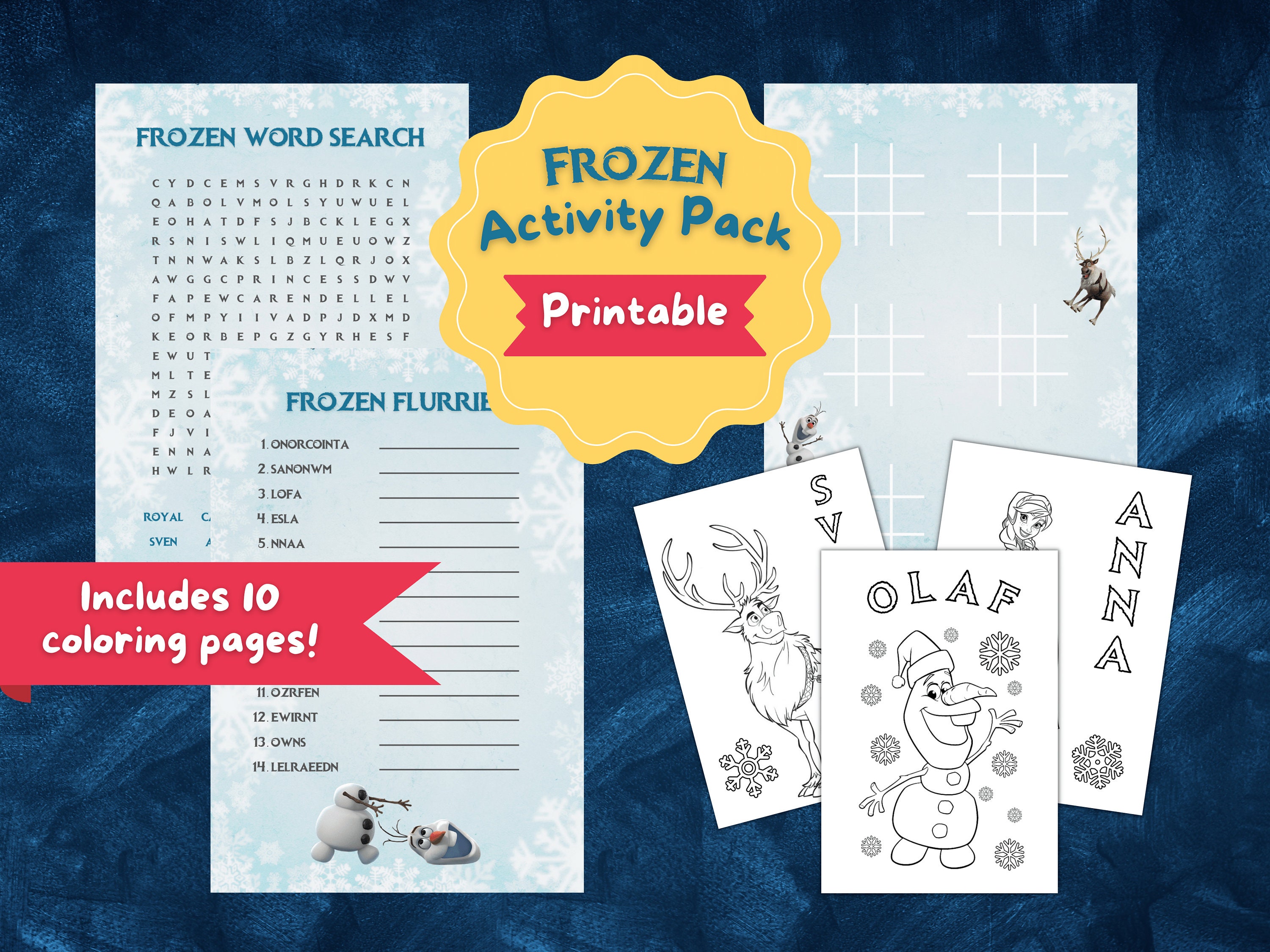 Frozen Printable Coloring Pages Activity Set Tic Tac Toe, Word Search ...