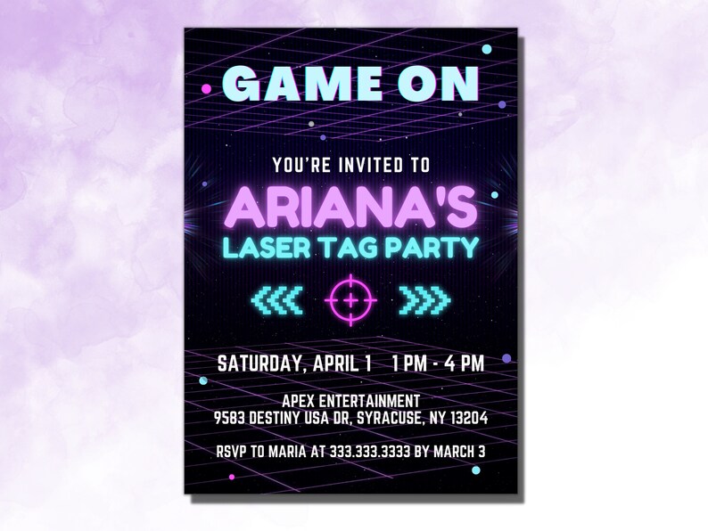 Editable Girl's Laser Tag Birthday Party Invitation Canva Template ...