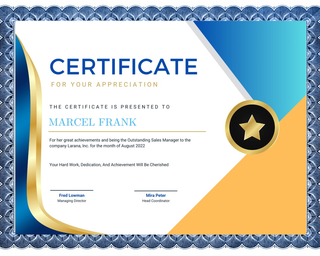 Customizable Certificate of Appreciation, Recognize and Honor ...